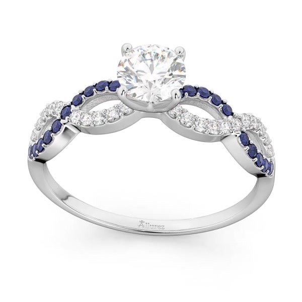 Infinity Diamond Blue Sapphire Engagement Ring 14K White Gold 0.21ct U3161