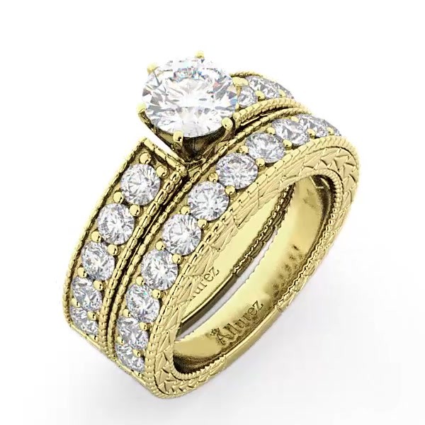 Antique Diamond Engagement Ring Wedding Band 18k Yellow Gold 1.70ct UR352